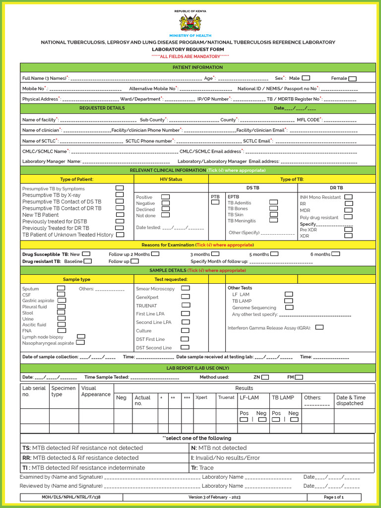 Lab Request Form Draft 06-06-2023 | PDF | Tuberculosis | Diseases And ...