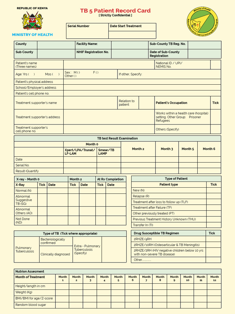 DSTB TB5 Patient-Record-Card Final 25-05-2023 | PDF | Respiratory Diseases | Tuberculosis
