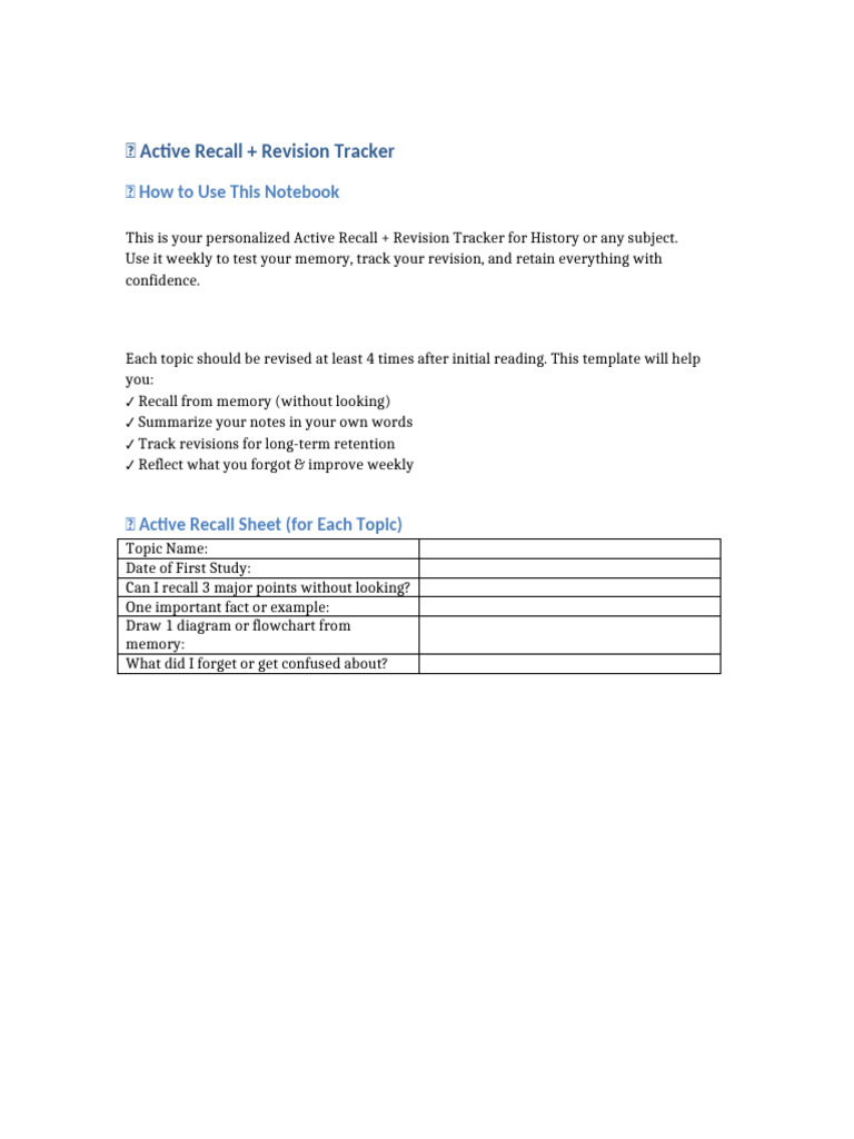 Active Recall Revision Tracker Guide | PDF