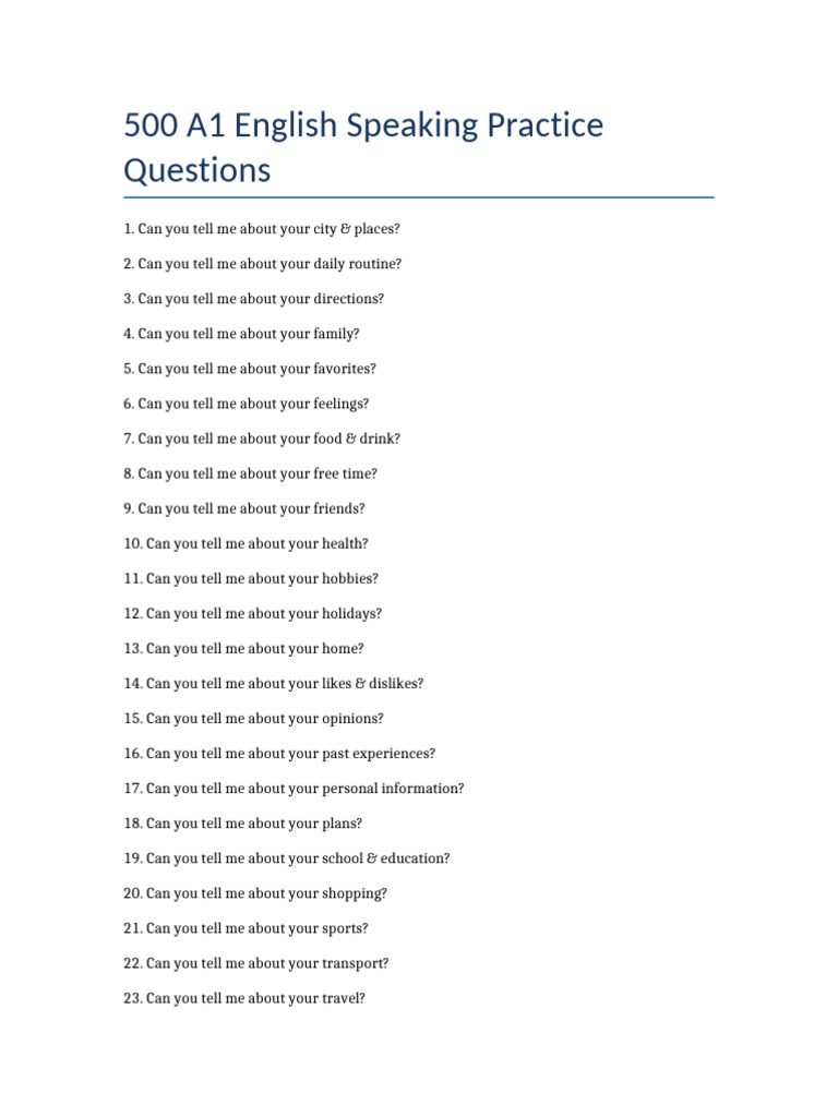 500 A1 English Speaking Questions | PDF | Spacetime