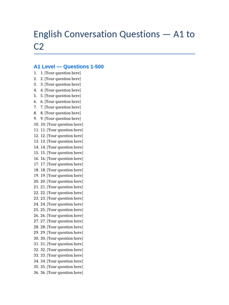 English Conversation Questions A1 To C2 | PDF