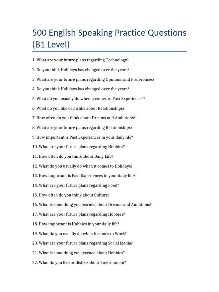 B1 English Speaking Questions | PDF | Science