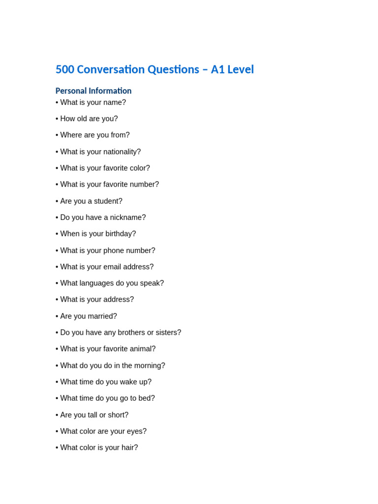 A1 Conversation Questions | PDF | Drink | Cuisine