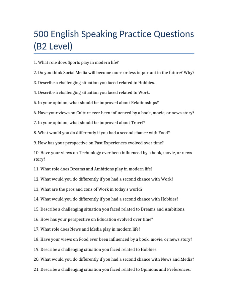 B2 English Speaking Questions | PDF | News | Society