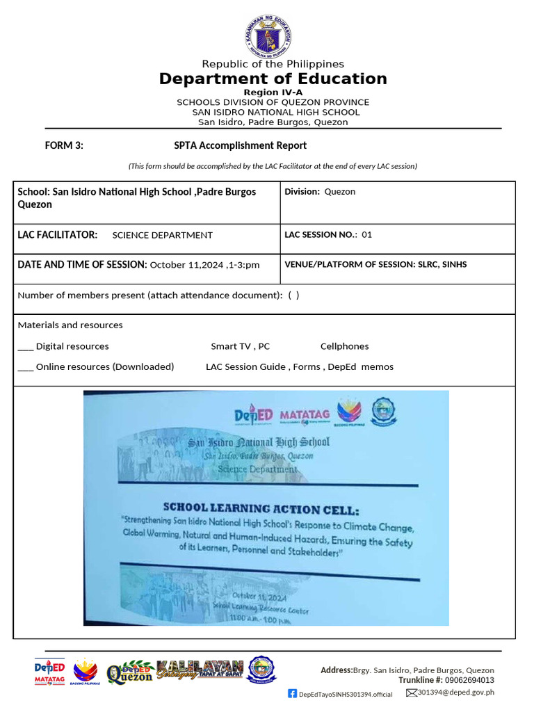 SPTA Accomplishment Report Sample | PDF