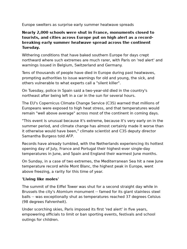 Europe Swelters As Surprise Early Summer Heatwave Spreads | PDF | Heat ...