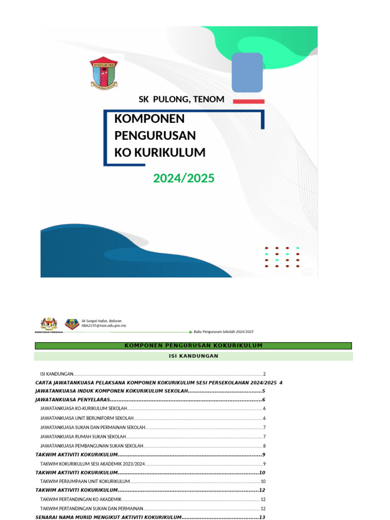 Buku Pengurusan Sekolah-Bahagian E-Komponen Kokurikulum | PDF
