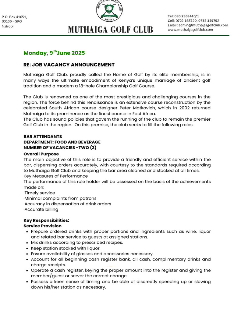 Job Vacancy - Bar Attendants | PDF | Drink
