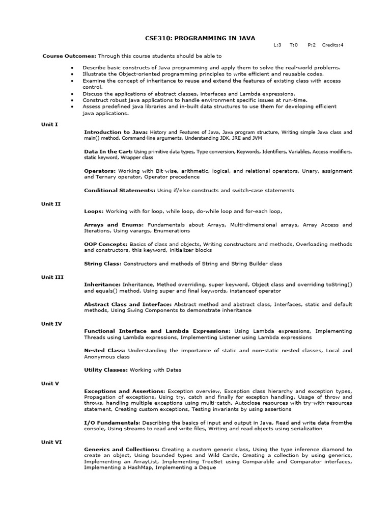 CSE310 Syllabus | PDF | Class (Computer Programming) | Method (Computer ...