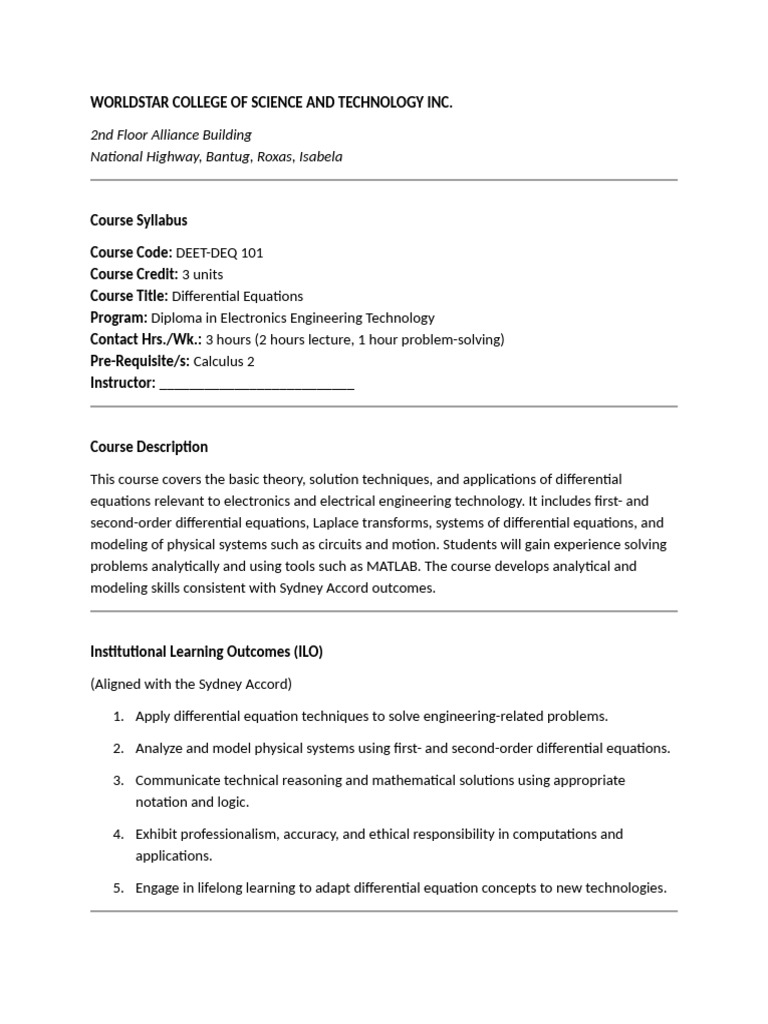 Differential Equations Course Syllabus | PDF | Equations | Laplace ...