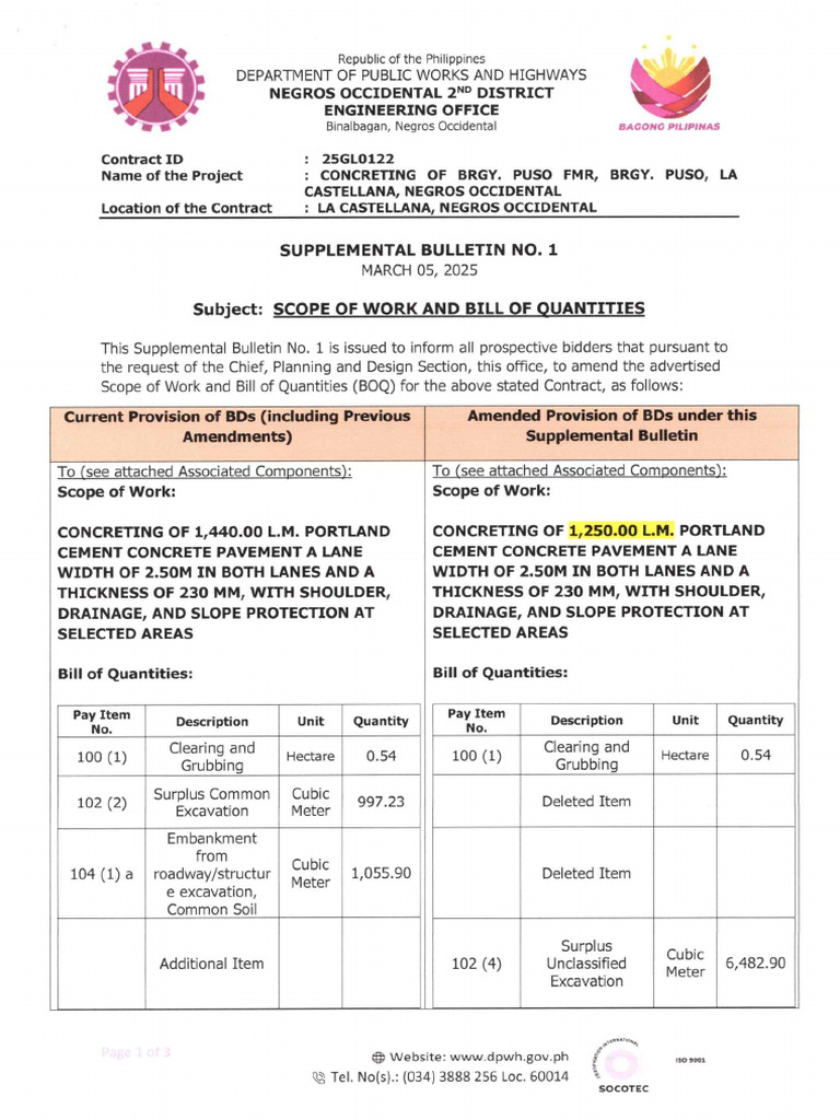 Bid Bulletin No. 1 | PDF