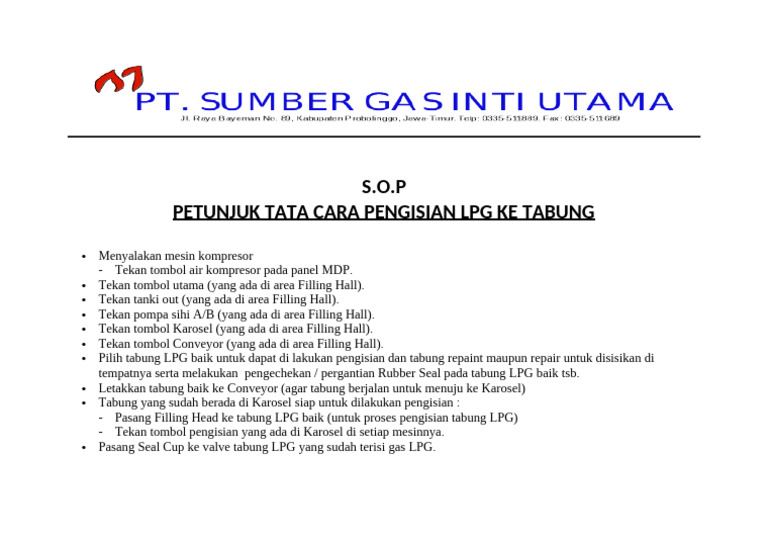 SOP Produksi Pengisian LPG | PDF