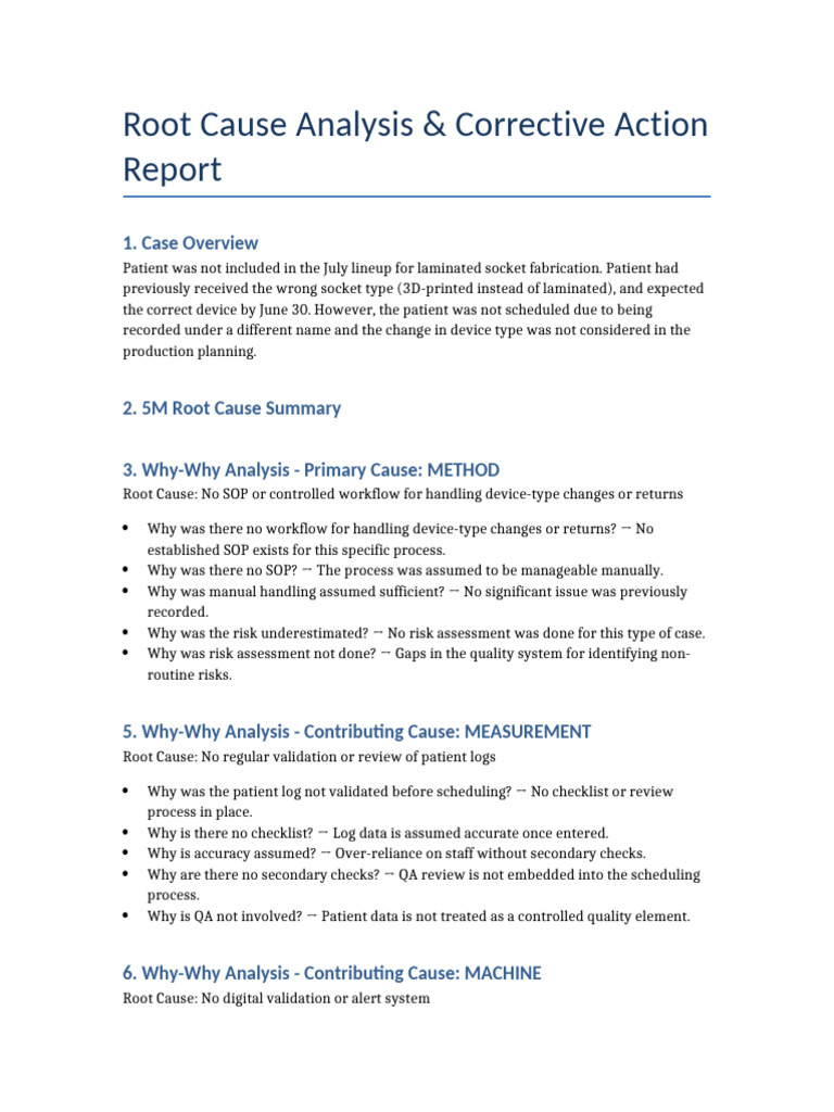 Revised RCA With CAPA Patient Log Issue | PDF | Accuracy And Precision