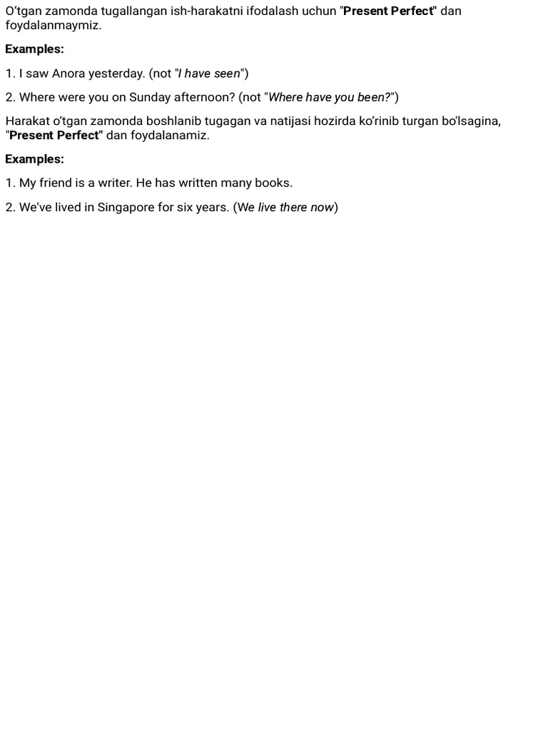 Dars 20 Present Perfect and Past Simple | PDF