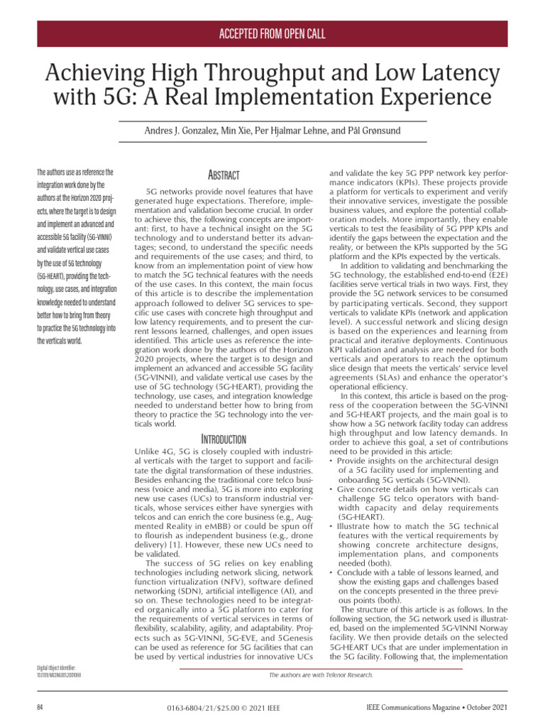 Achieving High Throughput and Low Latency With 5G A Real Implementation Experience | PDF ...