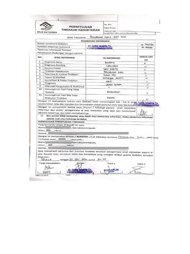Form Ic Persetujuan Tindakan Ekstaksi Kuku | PDF