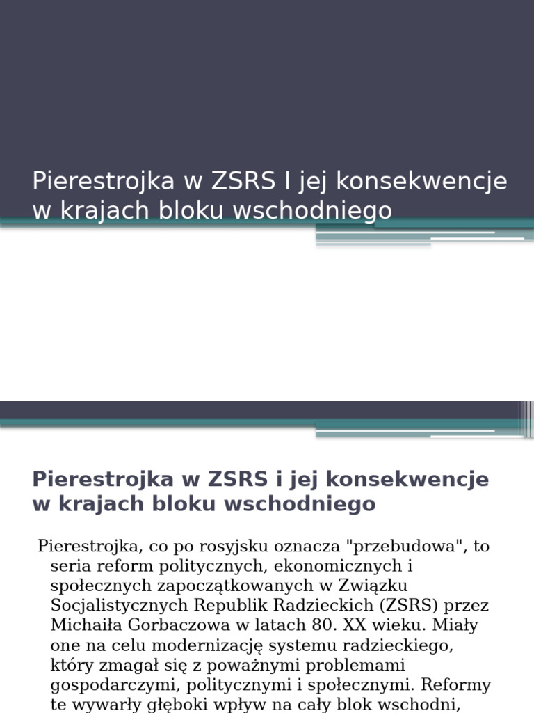 Pierestrojka W ZSRS I Jej Konsekwencje W Krajach | PDF