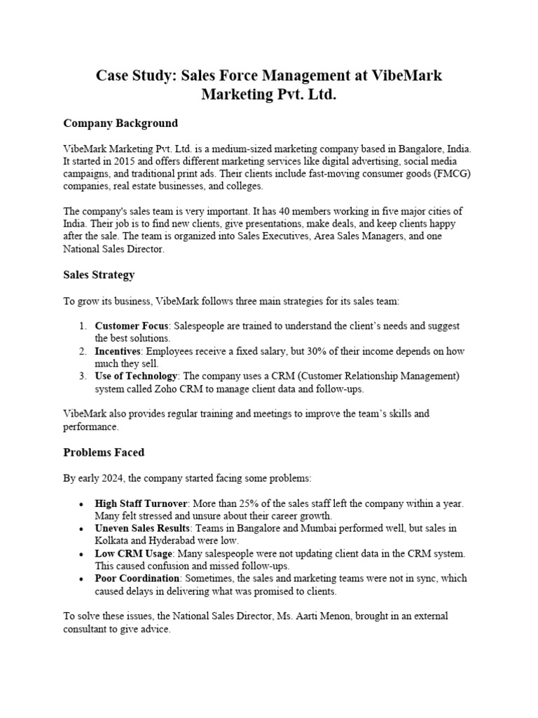 Case Study Sales Force Management | PDF | Customer Relationship ...