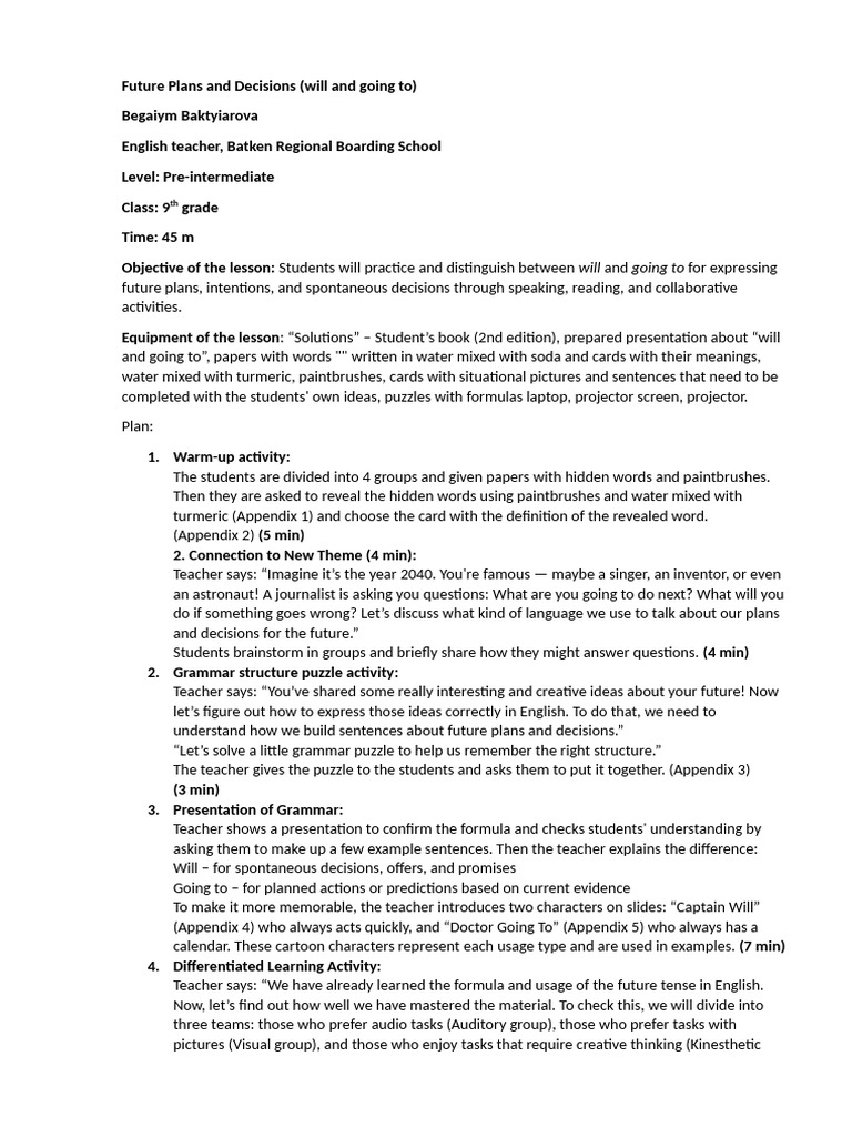 Future Plans and Decisions | PDF | Human Communication | Learning