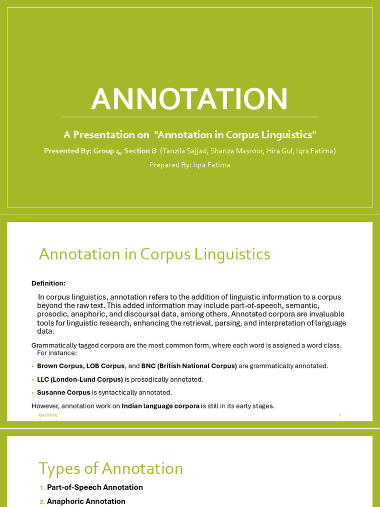 A Presentation On Annotation in Corpus Linguistics | PDF | Linguistics ...