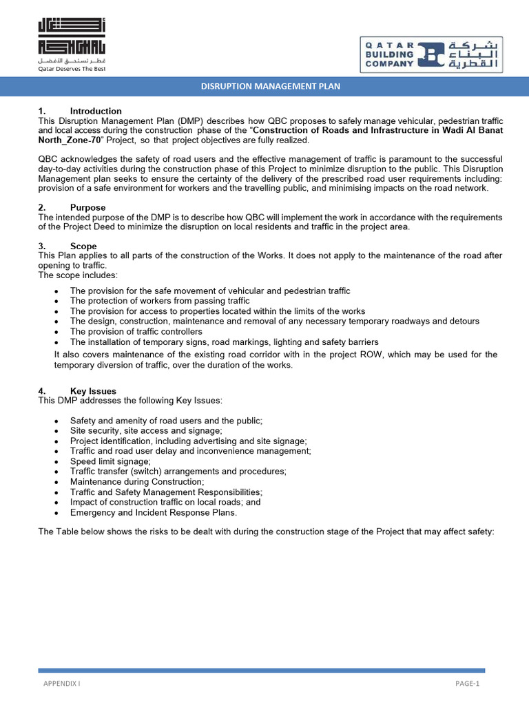 6.disruption Management Plan | PDF | Traffic | Road