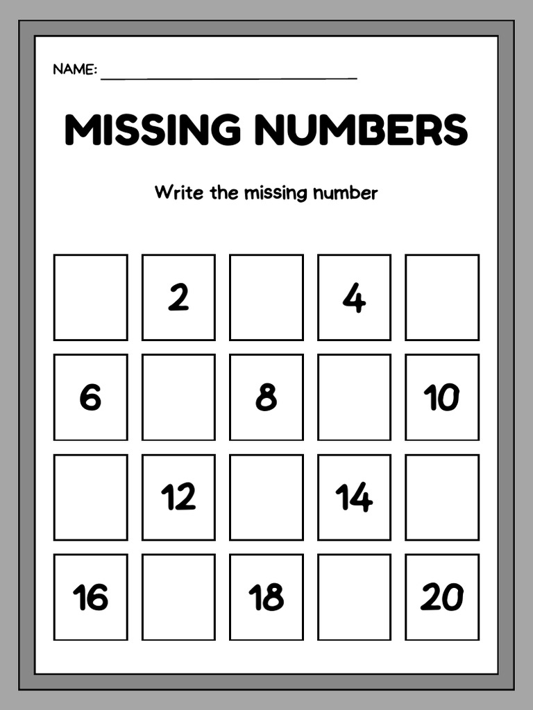 Missing Odd and Even Numbers Worksheet in Black and White Illustrative ...