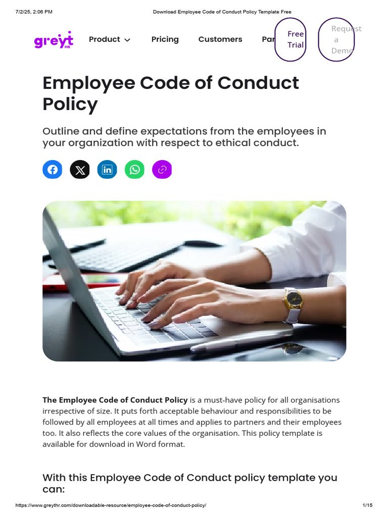 Employee Code of Conduct Policy Template Free | PDF | Employment | Conflict Of Interest