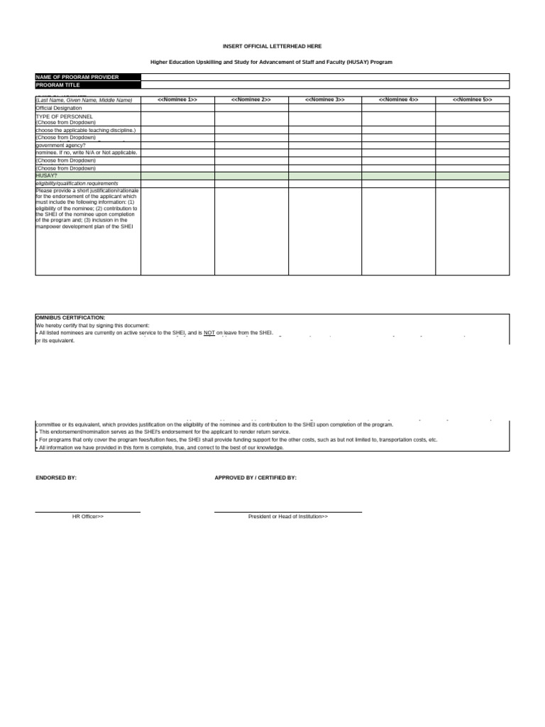 SHEI Endorsement Form for Nominees | PDF