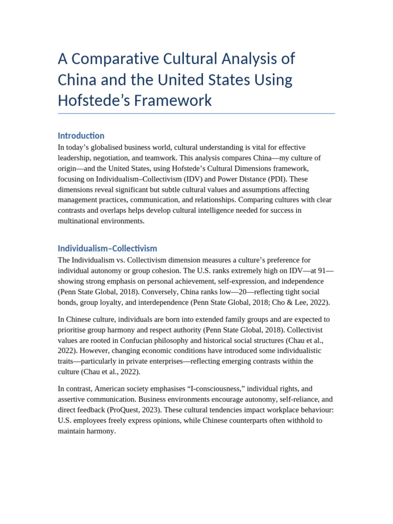 Comparative Cultural Analysis China US | PDF | Organizational Behavior | Liberal Arts Education