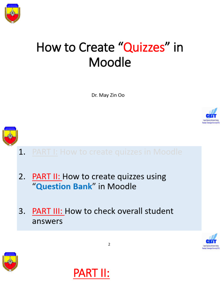 Part II - How To Create Quizzes in Moodle - Question Bank | PDF