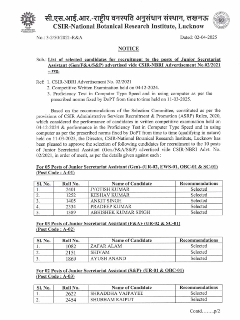 Result Notice Advt 02 2021 | PDF