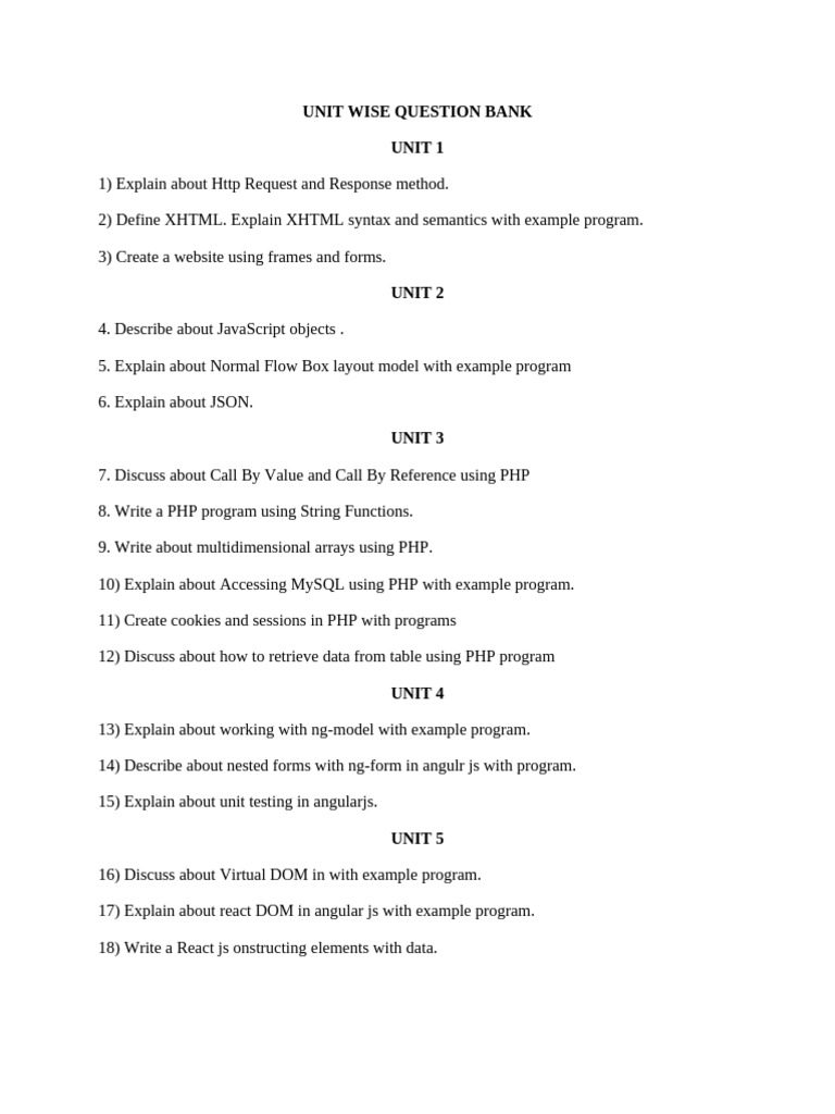 Unit Wise Question Bank | PDF