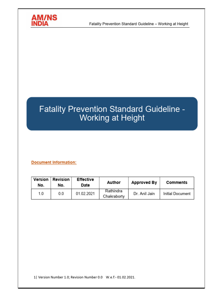 Working at Height - Fatality Prevention Standard Guideline | PDF ...