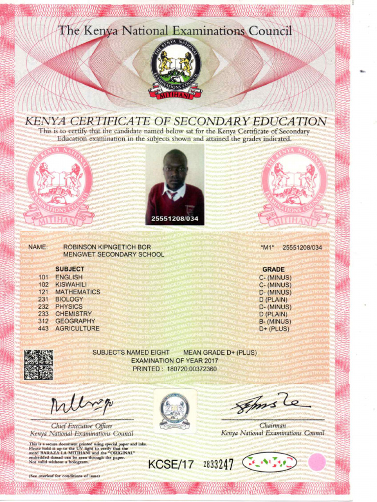My KCSE Certificate | PDF