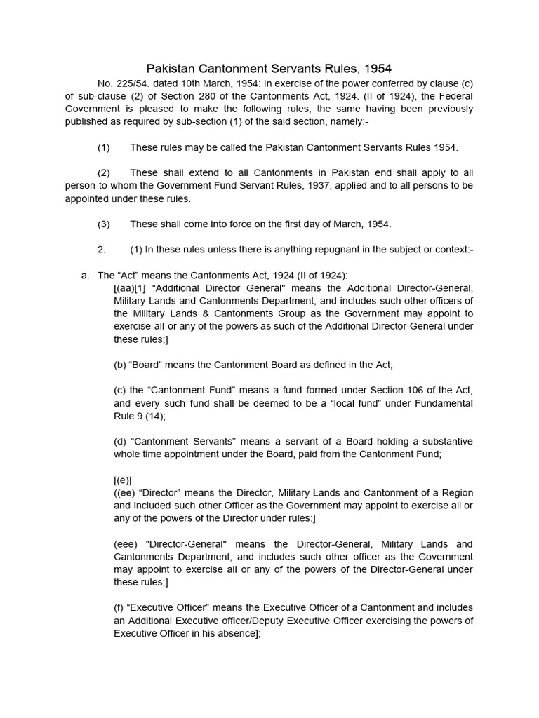 Pakistan Cantonment Servants Rules 1954 | PDF | Government | Justice