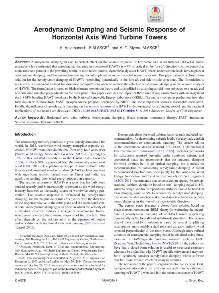 Aerodynamic Damping and Seismic Response of | PDF | Wind Turbine | Wind Power