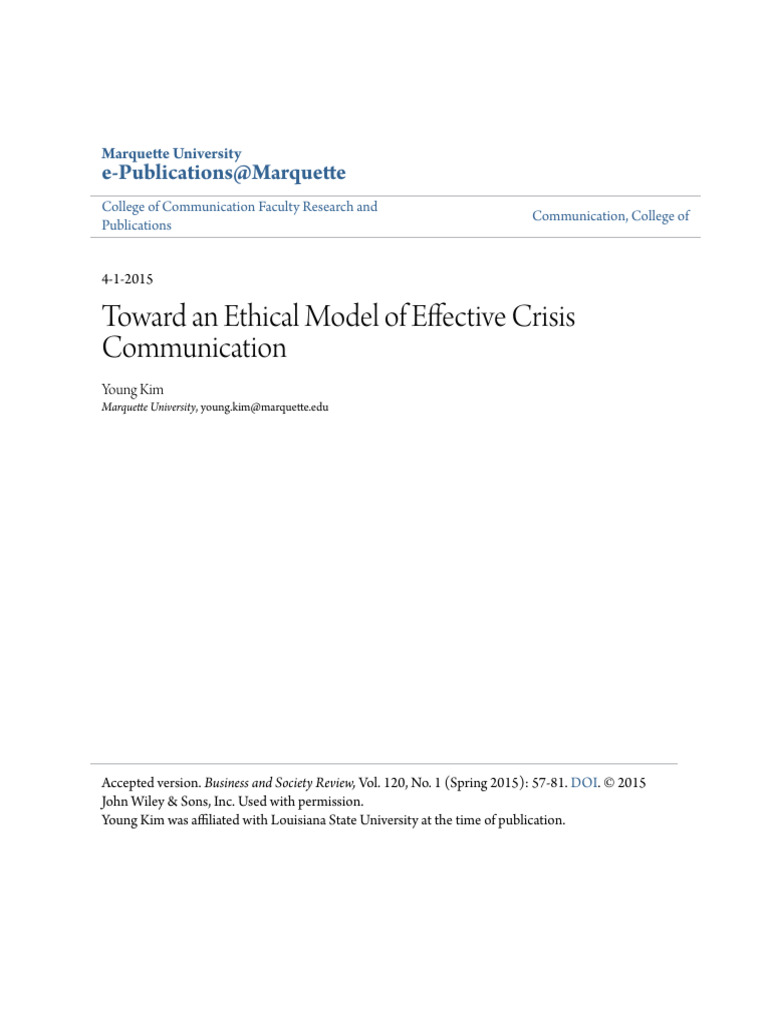 Toward An Ethical Model of Effective Crisis Communication | PDF | Bp ...