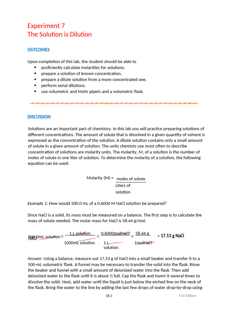 Experiment 7 Dilution Experiment Analytical Chemistry 1 | PDF ...