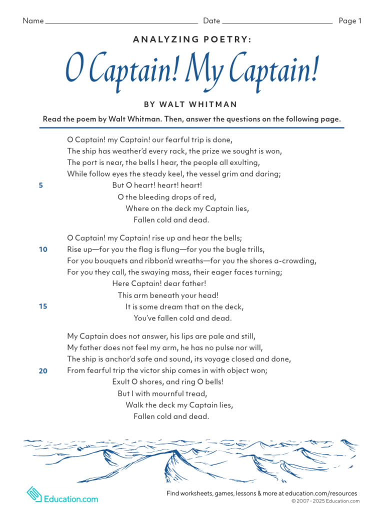 Analyzing Poetry o Captain My Captain by Walt Whitman | PDF | Poetry