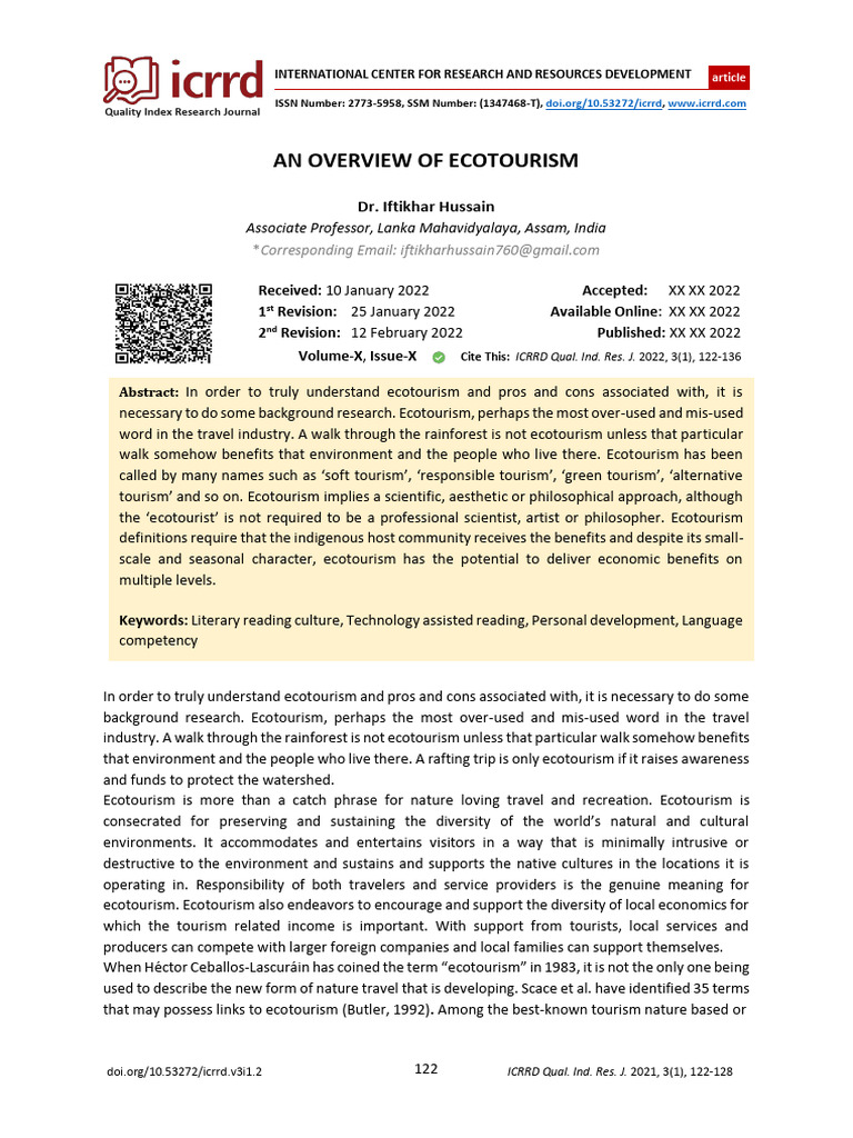 2022 - Iftikhar Hussain (2022) - An Overview of Ecotourism | PDF | Tourism | Natural Environment