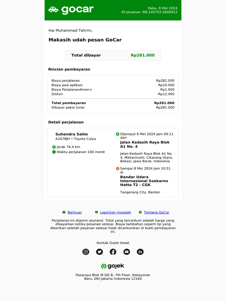 Contoh Invoice Gocar | PDF