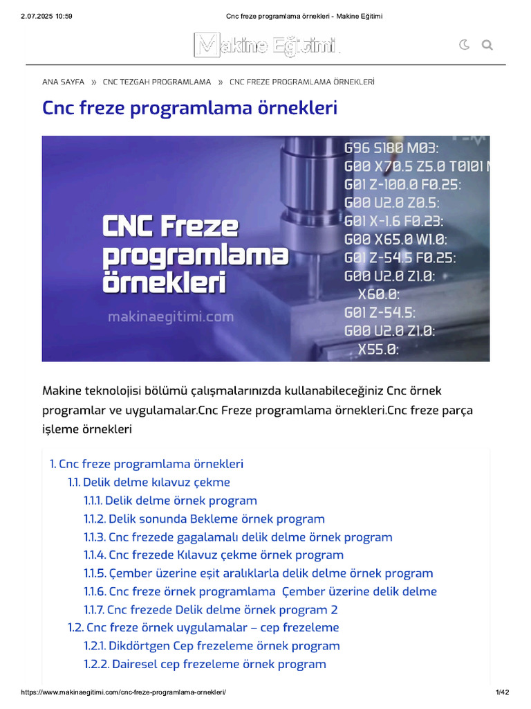 CNC Freze Programlama Örnekleri - Makine Eğitimi-2 | PDF