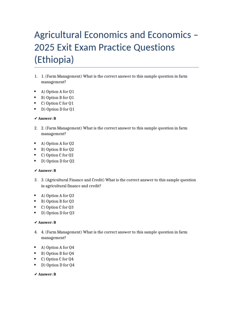 Agricultural Economics Exit Exam 2025 | PDF | Agriculture | Economics