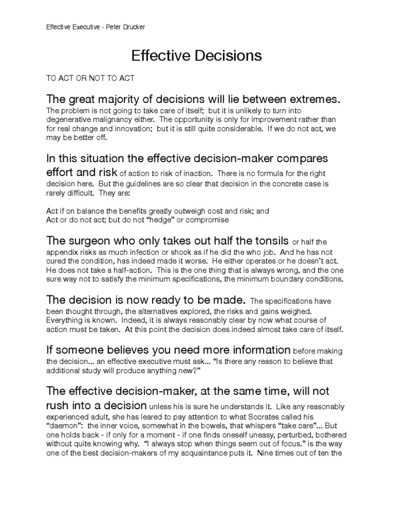 Effective Decisions - To Act or Not To Act | PDF | Risk | Wellness