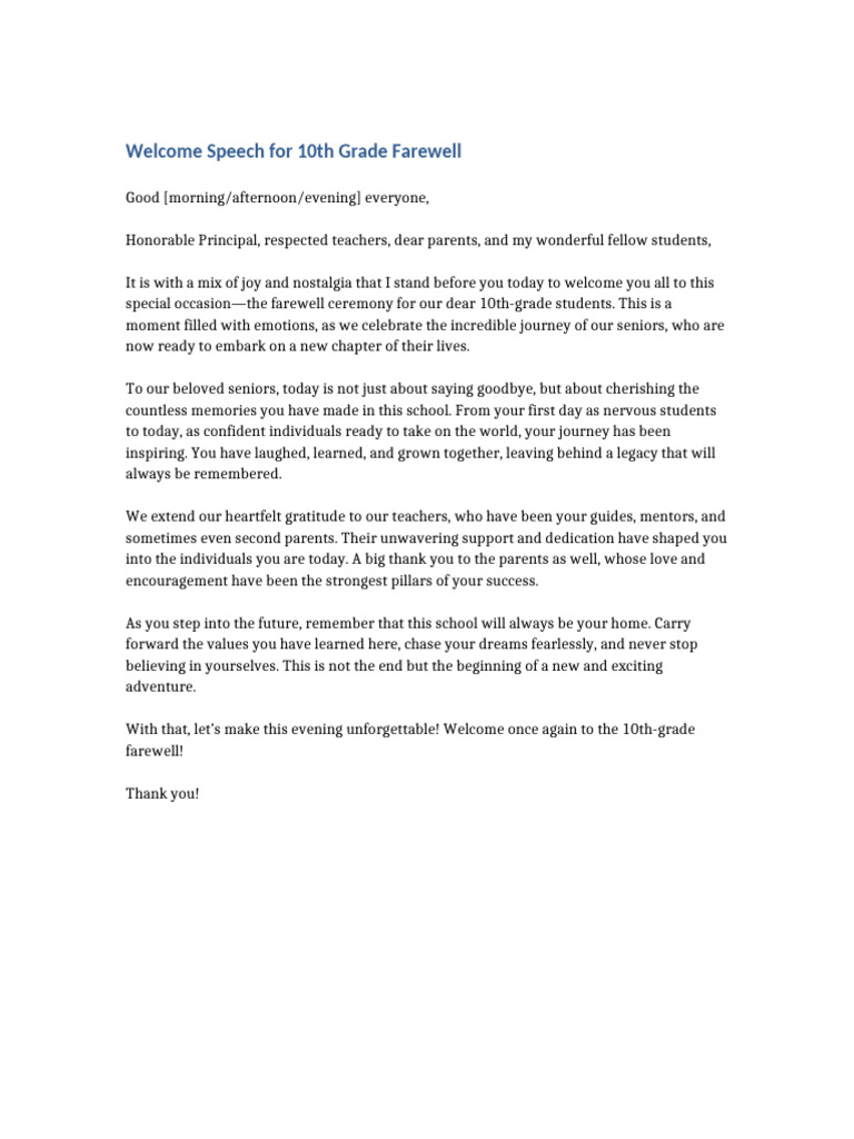 10th Farewell Welcome Speech | PDF