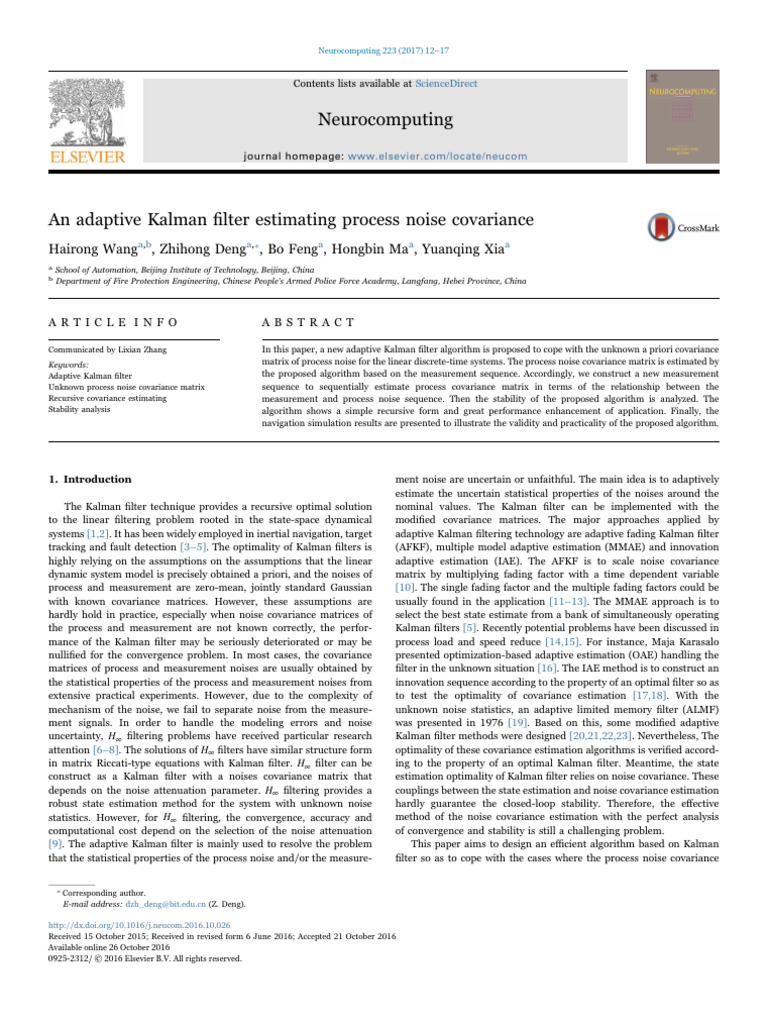 An Adaptive Kalman Filter Estimating Process Noise Covariance | PDF | Kalman Filter | Covariance