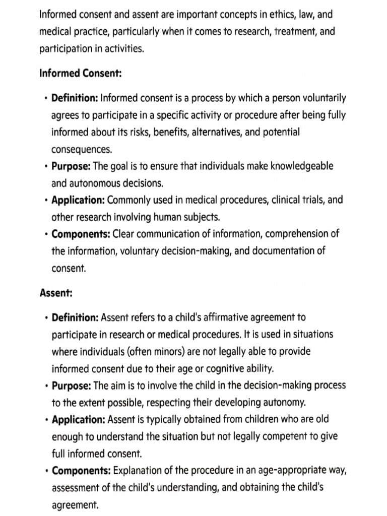 Informed Consent vs. Assent Explained | PDF