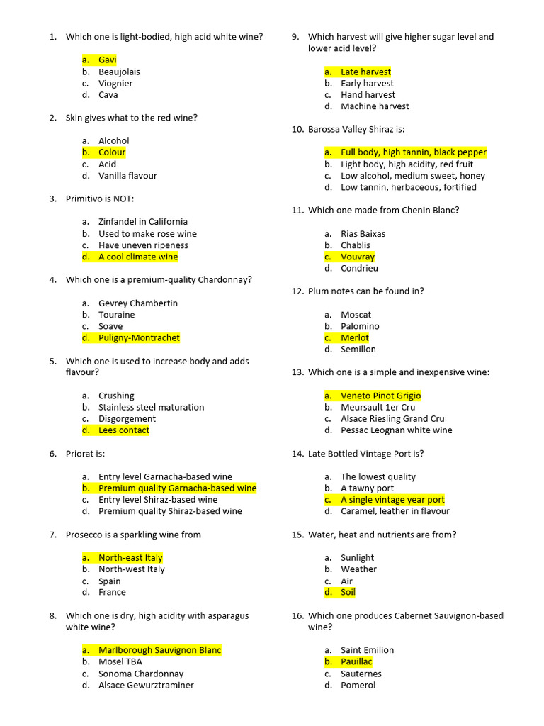 Mock 12 Answer | PDF | Wine | Viticulture
