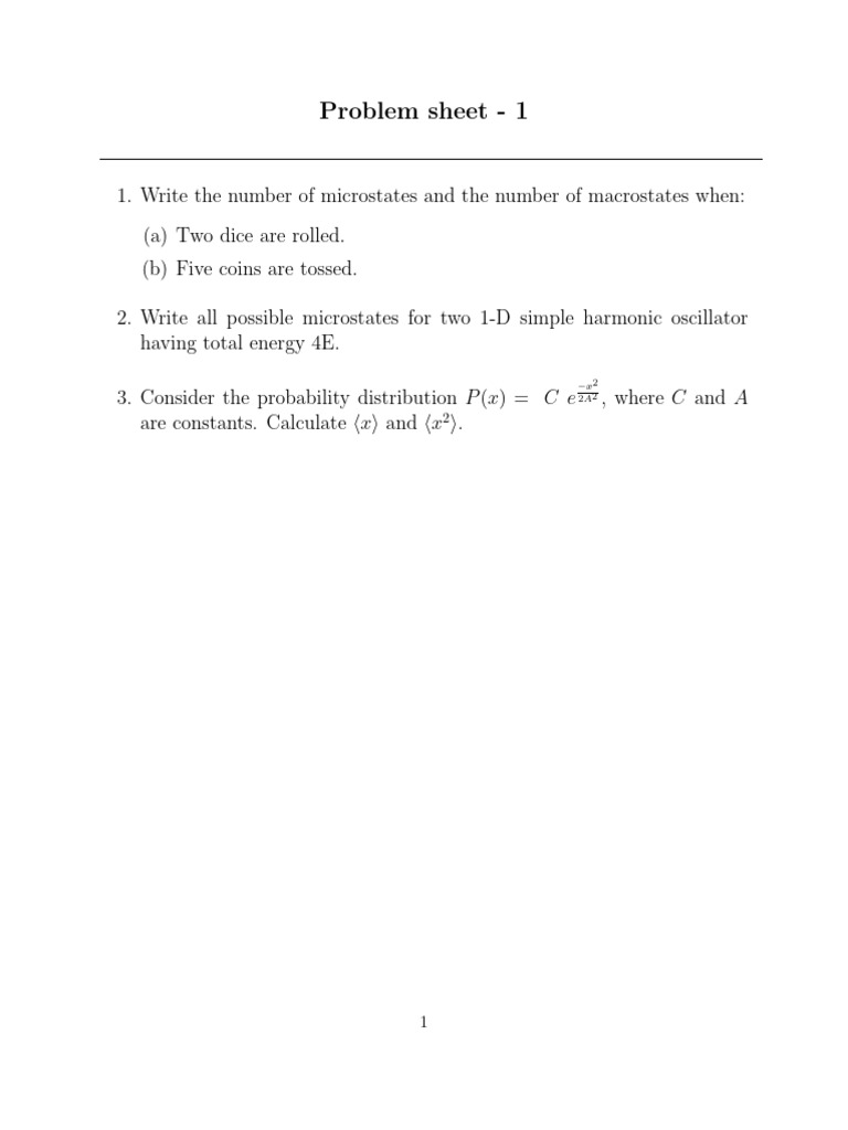 Problem Sheet 1 | PDF
