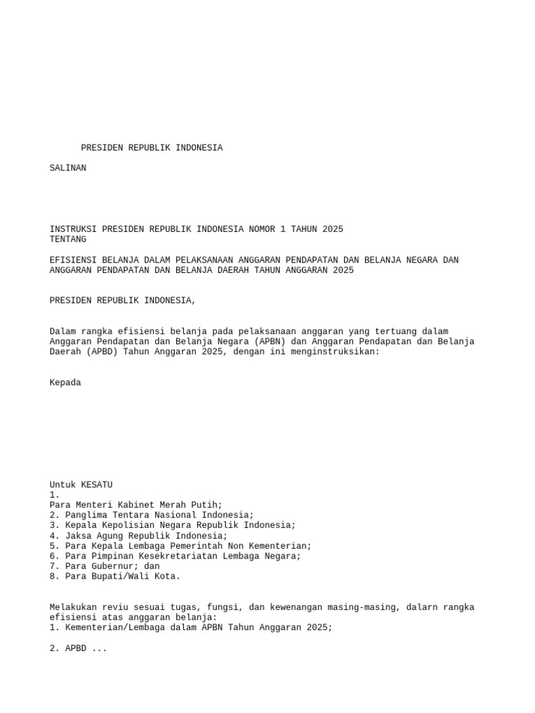 Inpres 1 Tahun 2025 | PDF